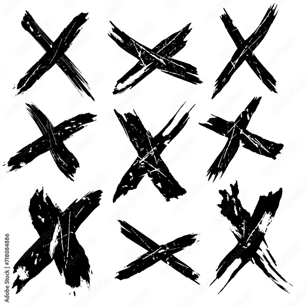 Manual set of cross strokes. Collection of black stripes on a white ...
