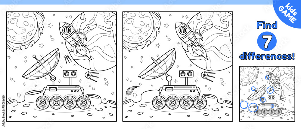 Kids space game Find 7 differences. Outline puzzle. Spot the different ...