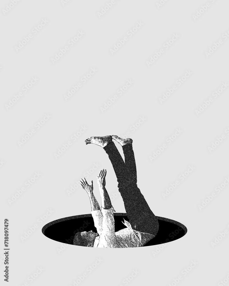 Man falling down into black hole symbolizing lost with reality ...