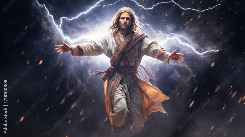 Jesus walks towards the light on the water during a violent storm. See ...