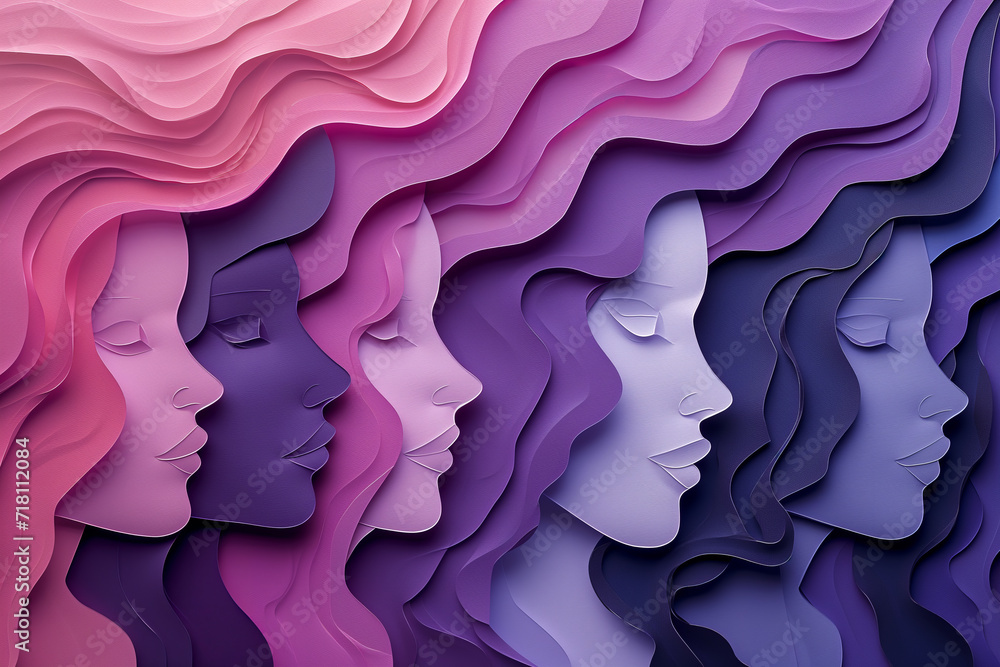 Spectrum of Serenity: A Sequence of Women's Profiles in Paper Art Stock ...
