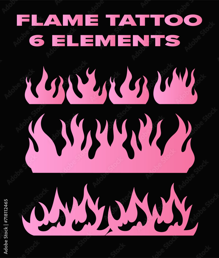 Set of pink fire flames on a dark background. Vector illustration for ...