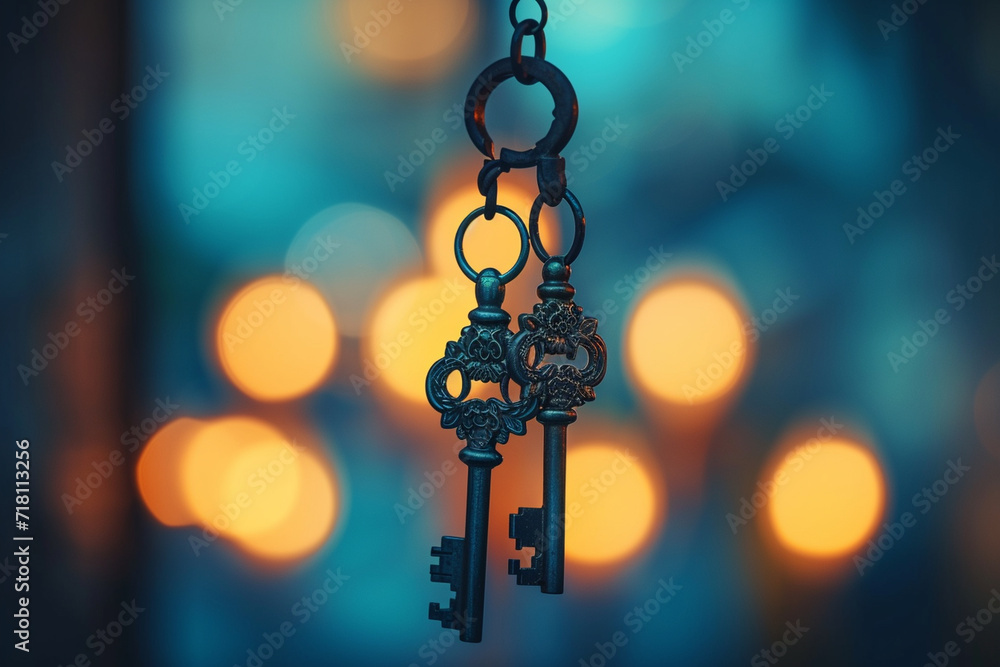 elegant photo capturing a set of ornate keys against a fancy modern ...