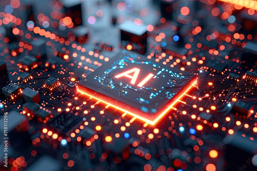 Artificial intelligence micro chip with "AI" text on the chip, close-up ...
