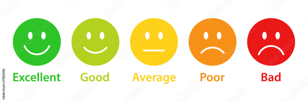 Rating emojis set in different colors. Feedback emoticons collection ...