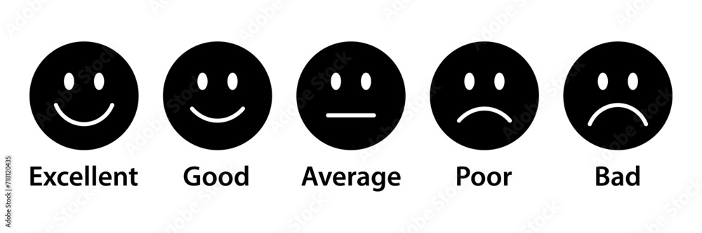 Rating emojis set in black color. Feedback emoticons collection ...