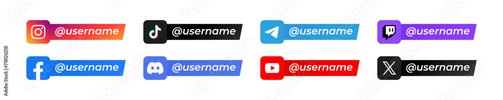 User name in Instagram, Facebook, Youtube, TikTok, Twitch, Twitter X ...