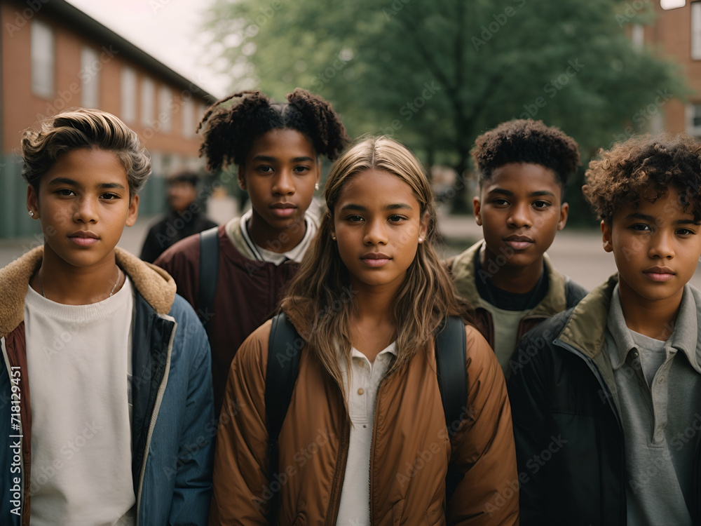 Ai generated photo of A group of young people teenagers of different ...