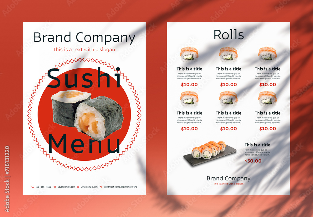 A4 Double-Sided Sushi Menu Layout Stock Template | Adobe Stock