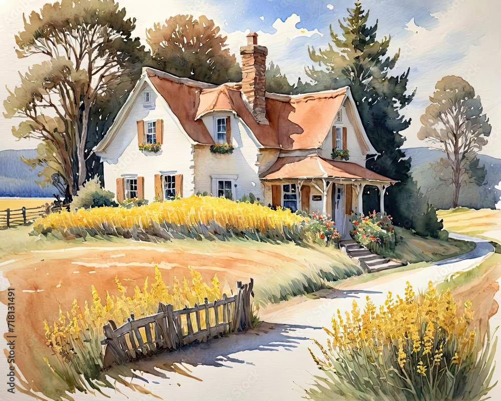 Impressionist Watercolor Painting - Cozy Pub, Rural Post Office, Island ...