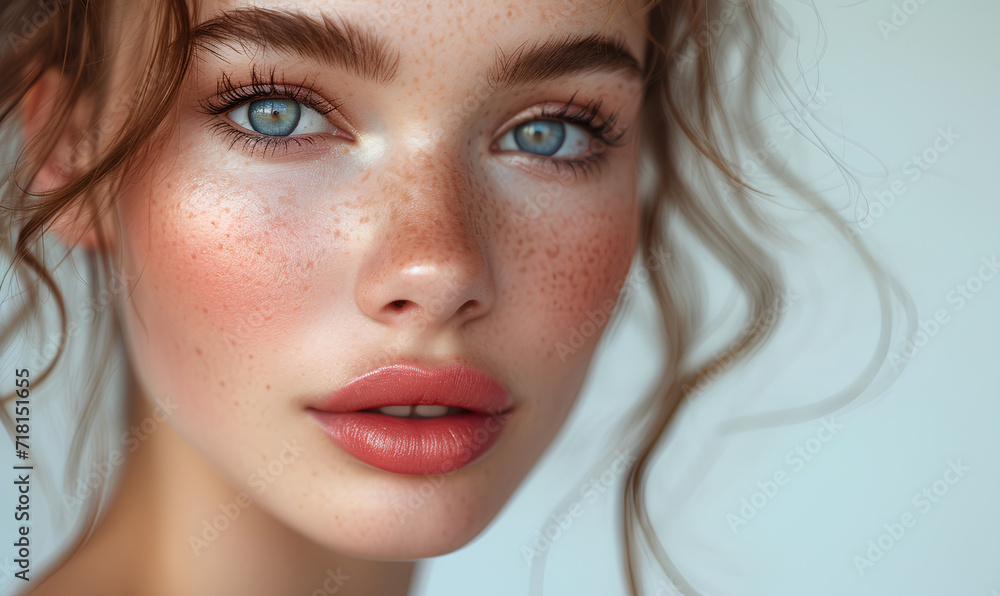 Gorgeous brunette woman with blue eyes, clear glowing skin, perfect ...