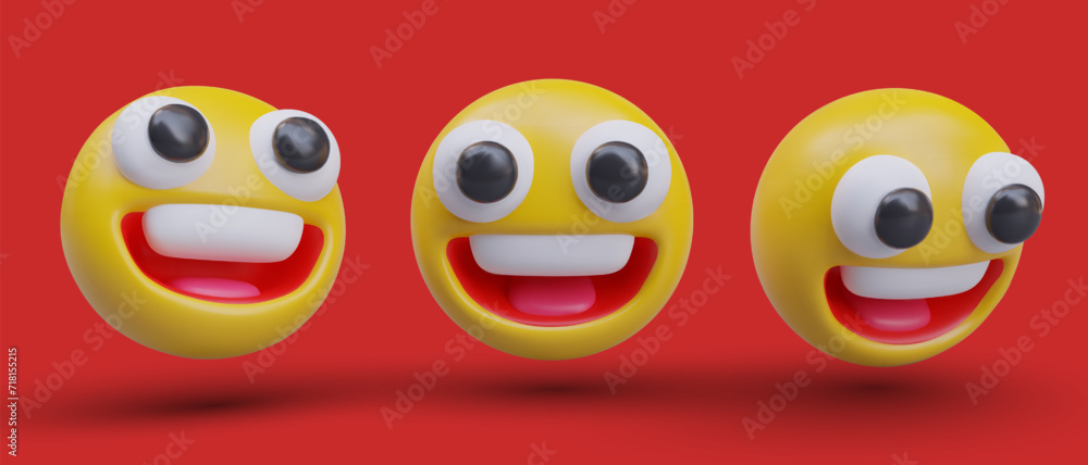 Excited happy emoticon with open mouth. Positive impression, happiness ...