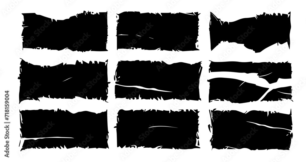 Frayed scraps of paper vector illustration set. Grunge jagged ...