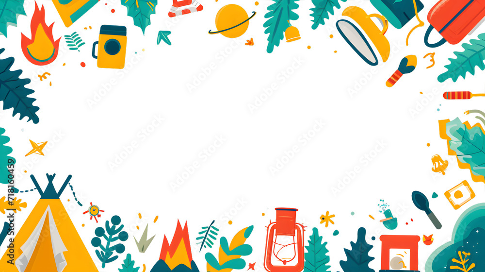 camping equipment border, border frame background Stock Illustration ...