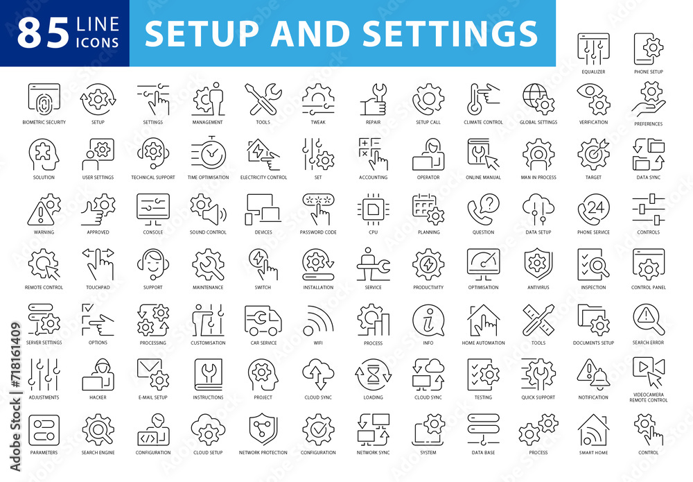 Setup and Settings 85 Black and White Icons Set Stock Template | Adobe ...