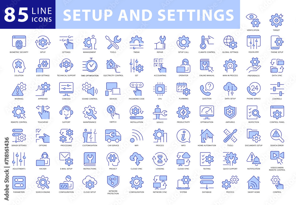 Setup and Settings 85 Coloured Icons Set Stock Template | Adobe Stock