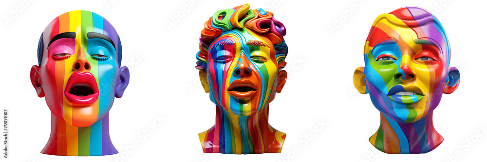 Collection of 3 LGBTQ + colored faces, spectrum color strips on persons ...