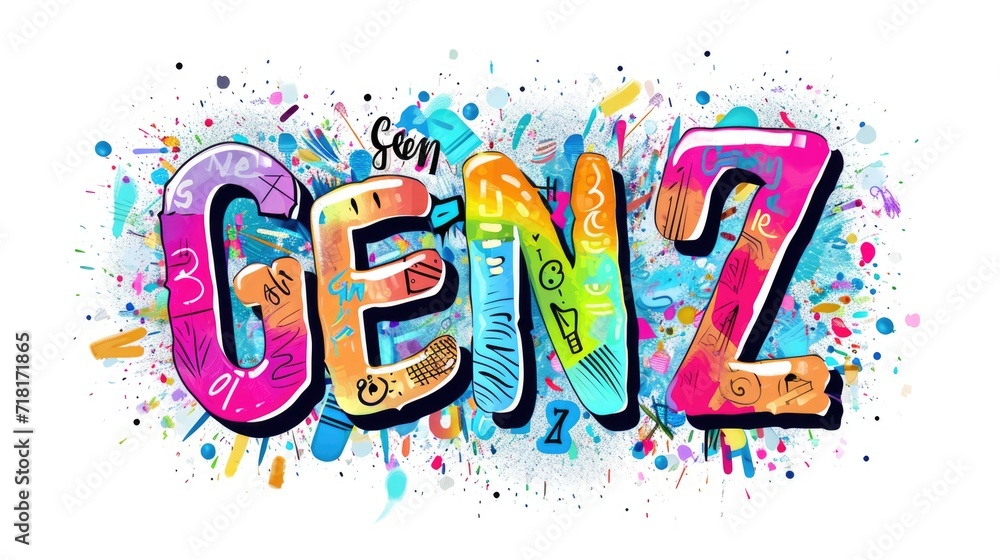 vector text that says "Gen Z" in crayon colors on white background ...