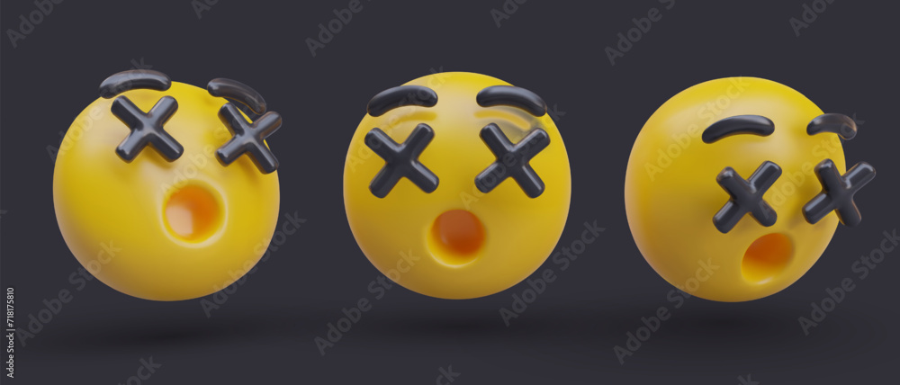 Composition with emoji in different positions. Face with crossed eyes ...