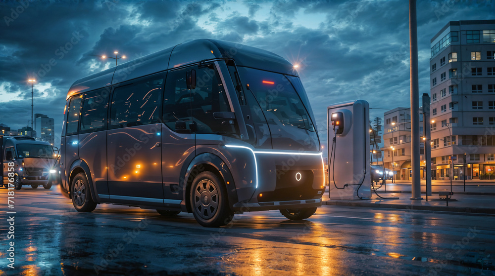 EV car stop and charging Nighttime City Traffic with a Mix of Cars ...