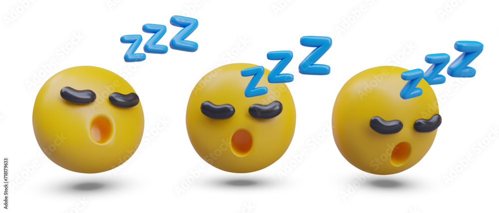 Set of realistic sleeping emoticons. Yellow head closed its eyes and ...