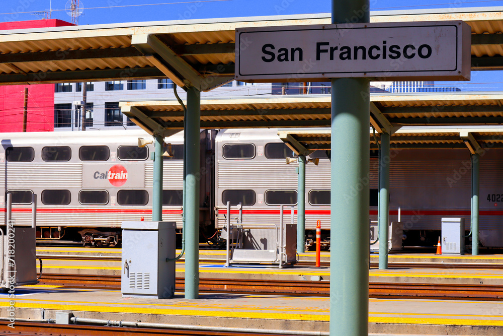 San Francisco, California – October 23, 2023: Caltrain train at the San ...