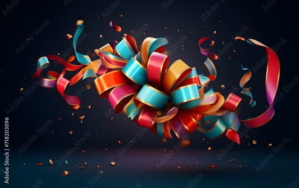 3d party popper with flying confetti. Firecracker with exploding ribbon ...