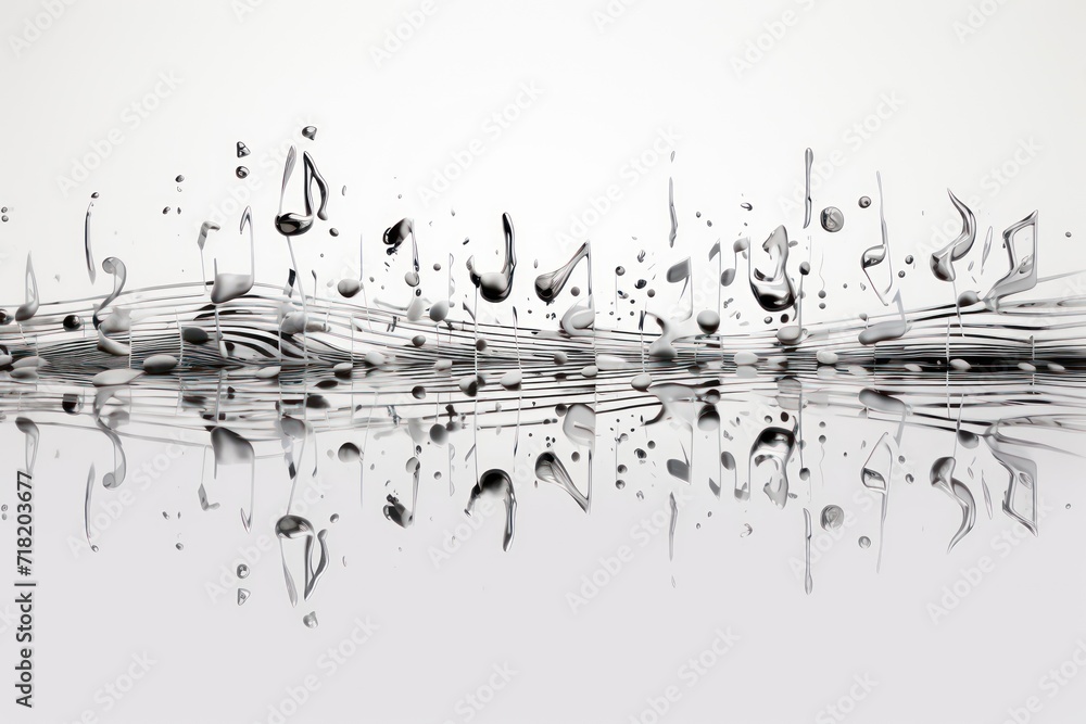 a group of musical notes floating on top of a body of water with drops ...