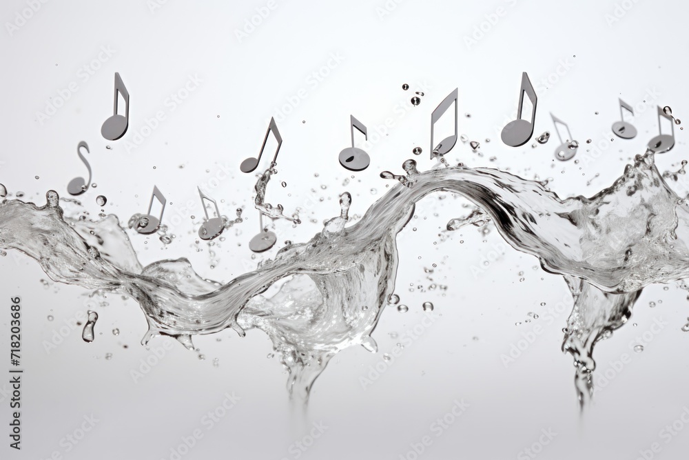 a splash of water with music notes coming out of it and water splashing ...
