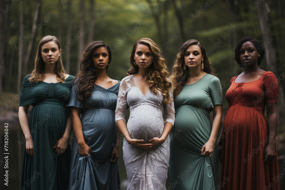 Pregnant mothers showing off baby bumps in a maternity shoot Stock ...