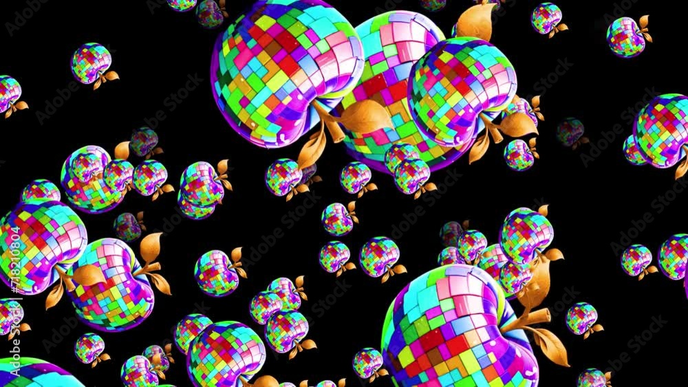 Camera Flying throw pixel art apple Cartoon Animation. Slow Motion Of ...