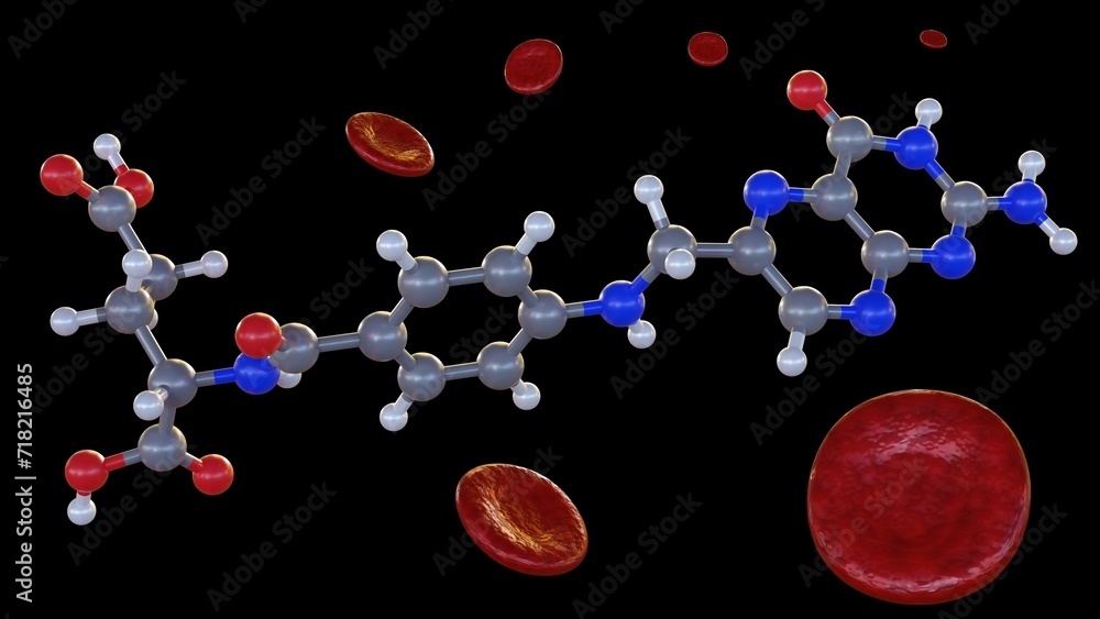 3d rendering of folic acid molecule, also known as vitamin B9, helps ...
