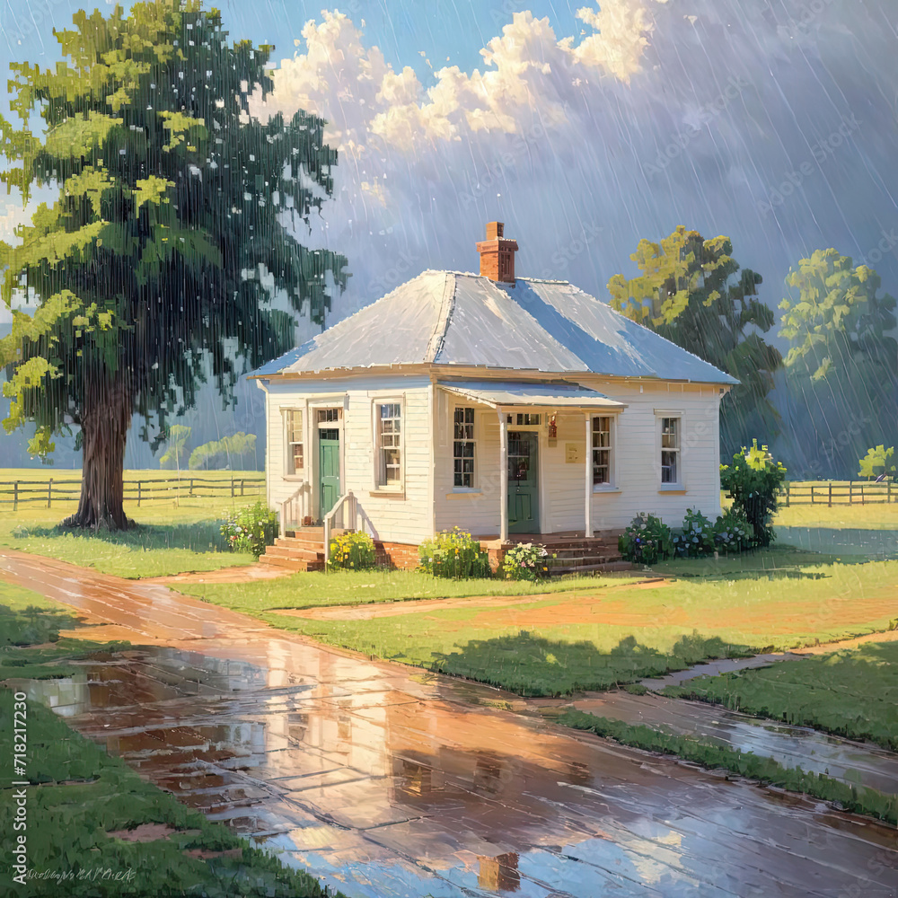 Impressionist Pixel Art of Rural Post Office, Workshop, and Schoolhouse ...