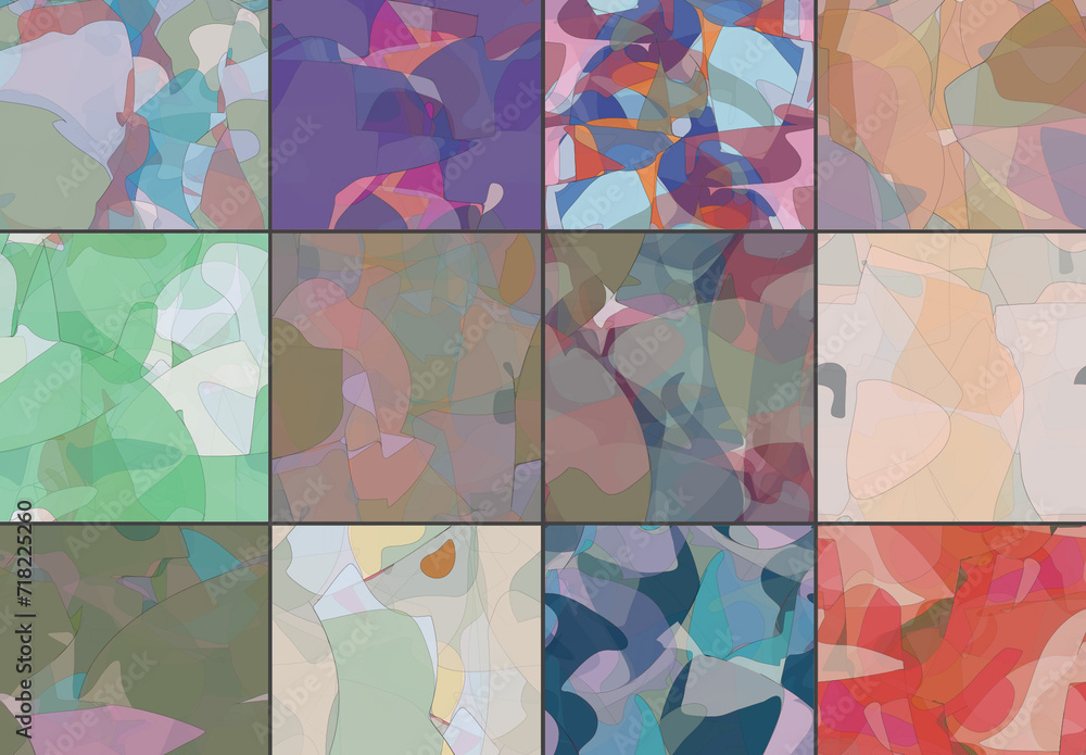 Seamless Pattern Set with Transparent Random Overlapping Wavy Shapes ...