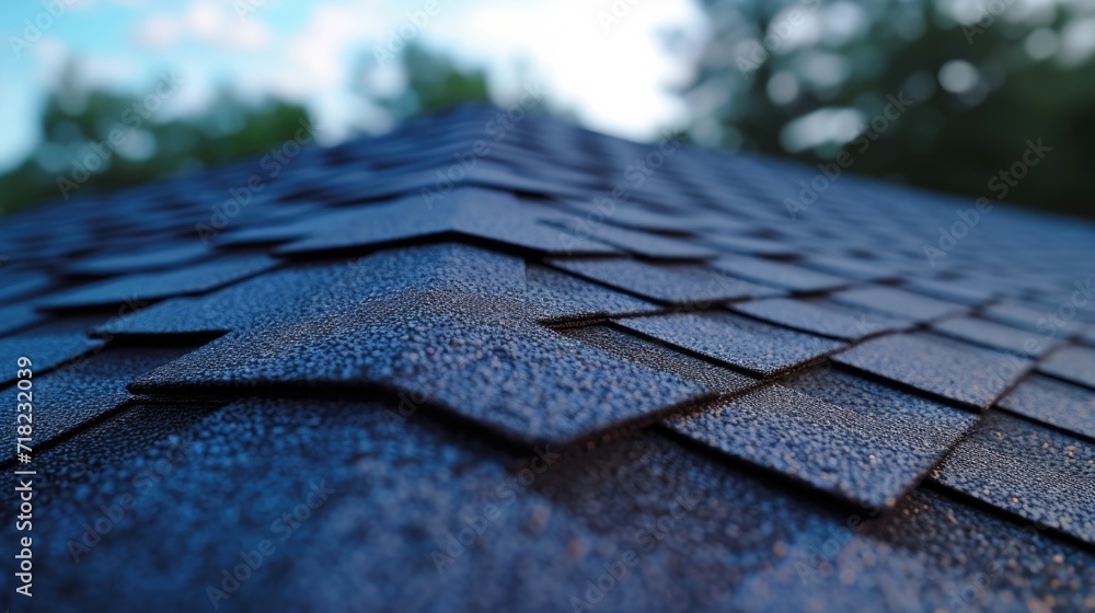A detailed close up view of a shingled roof. This image can be used to ...