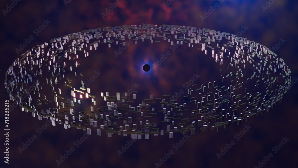 Black hole Dyson sphere. Dyson ring swarm. Alien mega structure, space ...