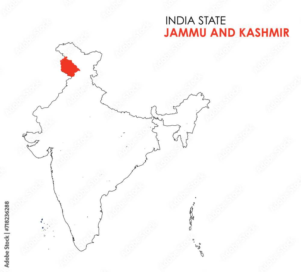 Vecteur Stock Jammu and kashmir map of Indian state. Jammu and kashmir ...