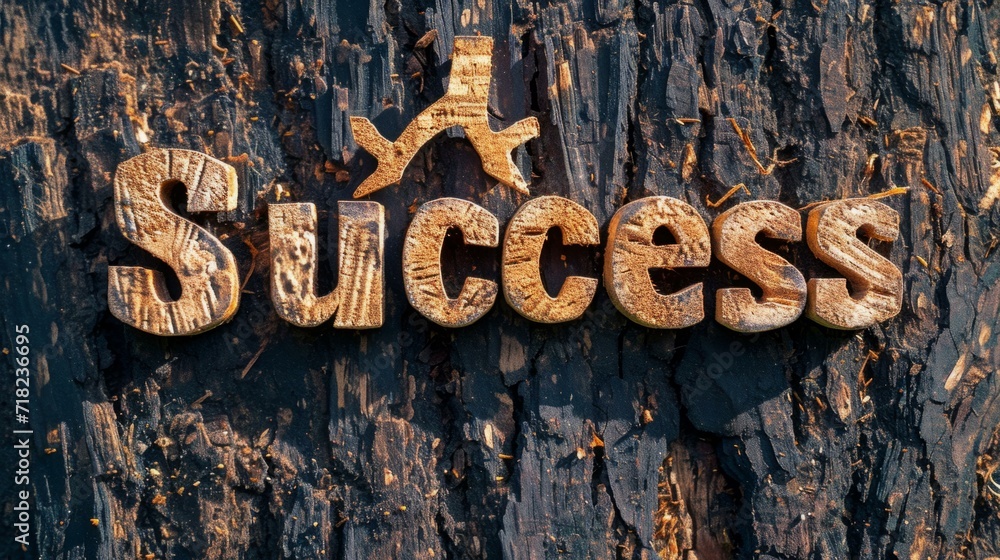 Wooden Shou Sugi Ban Success concept creative horizontal art poster ...