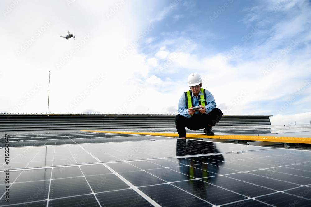 Energy Engineer using Drone Technology for inspection work of Solar ...