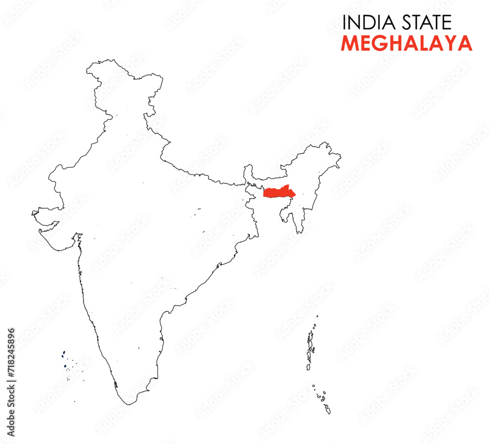 Meghalaya map of Indian state. Meghalaya map vector illustration ...