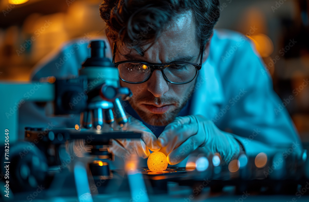 Scientist uses equipment to determine the size. A scientist in a lab is ...