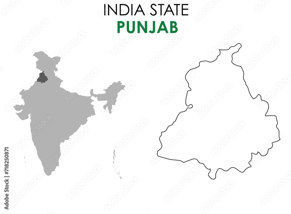 Punjab map of Indian state. Punjab map vector illustration. Punjab ...