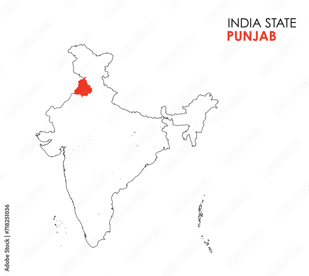 Punjab map of Indian state. Punjab map vector illustration. Punjab ...