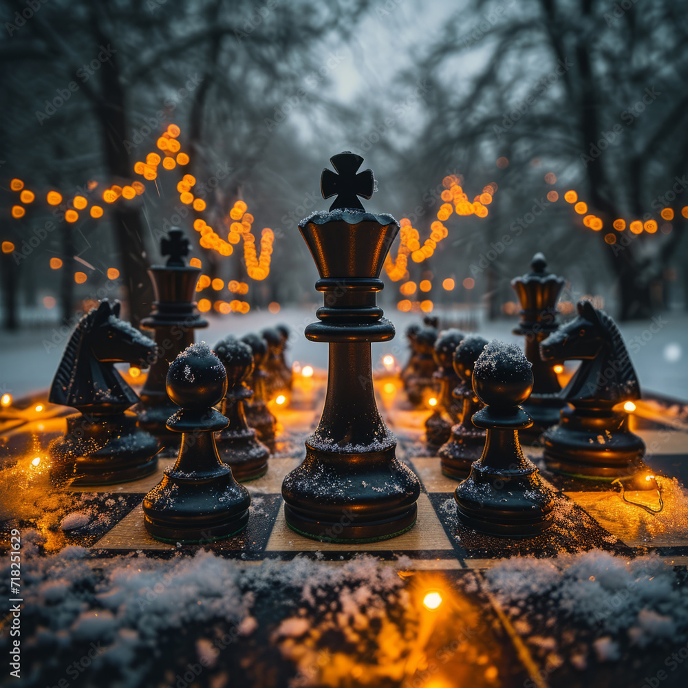 Chess board on carpet containing chess pieces. Enhance your chess ...