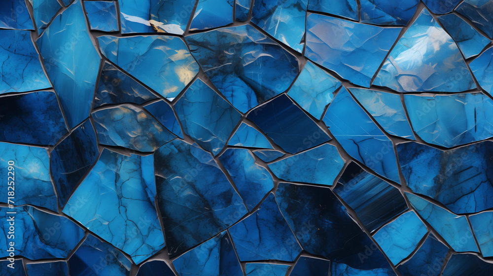 Morceaux de céramiques, carrelage, pierre de faïences de couleur bleu ...