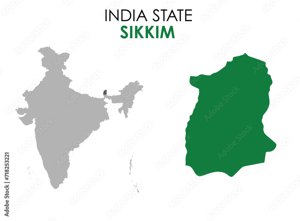 Vecteur Stock Sikkim map of Indian state. Sikkim map vector ...