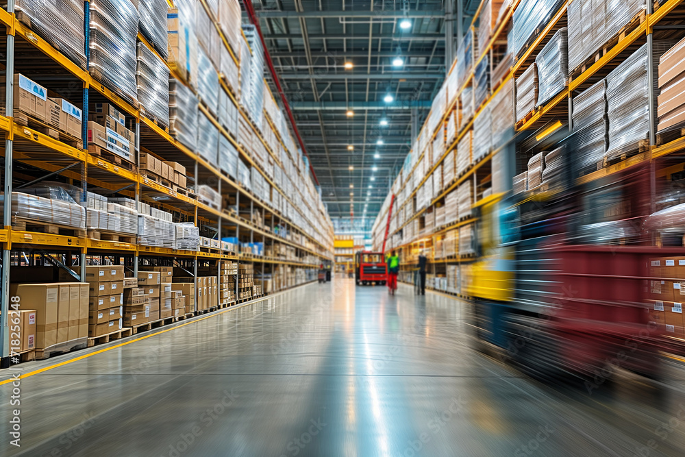 Busy Retail Warehouse With Stocked Shelves, Bustling Transport, And ...