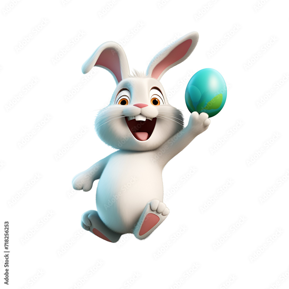 Cute Bunny Jumping and Celebrating with Easter Egg, Happy Easter ...