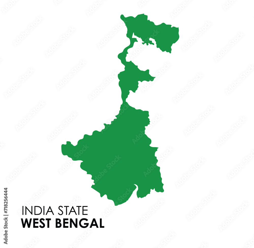 West Bengal map of Indian state. Kolkata map vector illustration. Wet Bengal vector map on white ...