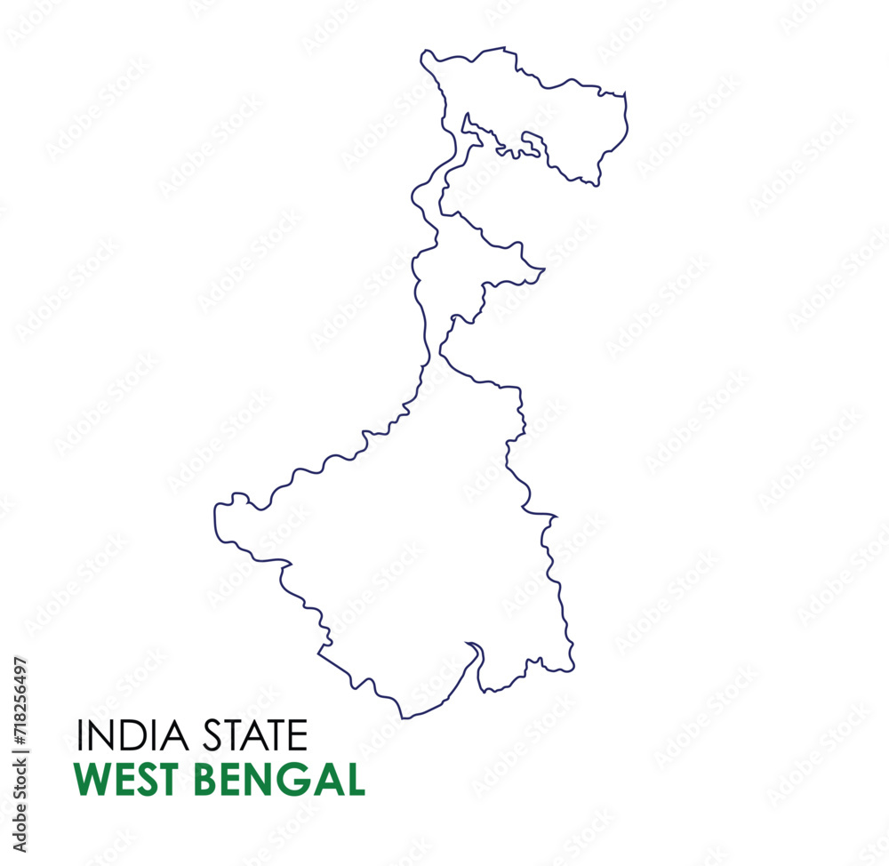 West Bengal map of Indian state. Kolkata map vector illustration. Wet ...